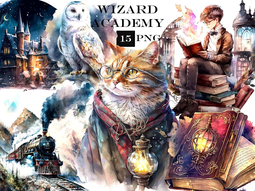 Wizard Clipart, Watercolor Wizard Academia Clipart Bundle, Mystical ...