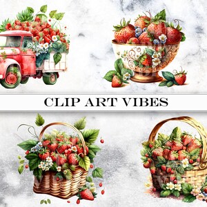 Strawberry Farm Clipart Bundle, Farmhouse Clipart, Strawberry PNG ...