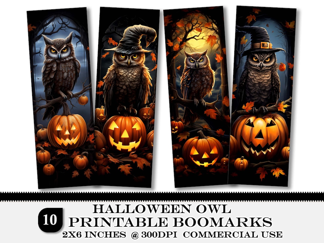 Halloween Printable Bookmarks, Digital Owl Bookmark Sheets, PNG ...