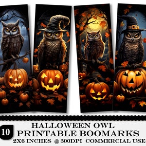 Halloween Printable Bookmarks, Digital Owl Bookmark Sheets, PNG ...