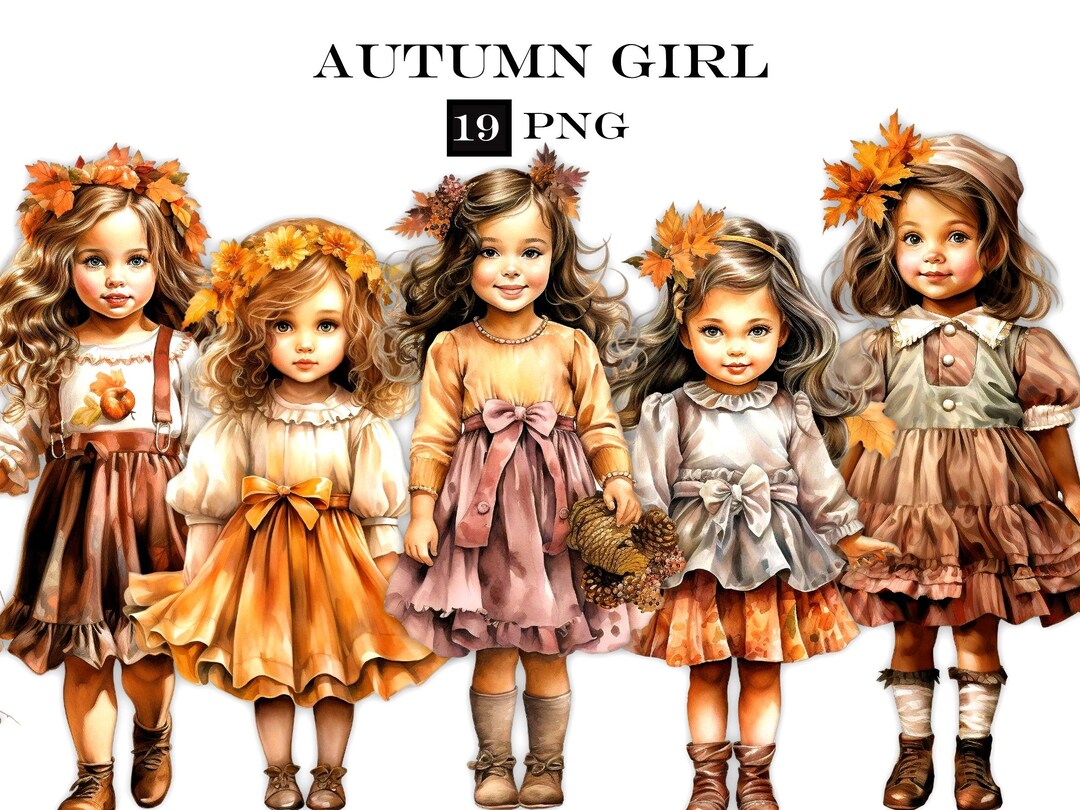 Cute Autumn Girl Clipart PNG Bundle, Vintage Fall Girl PNG Files for ...
