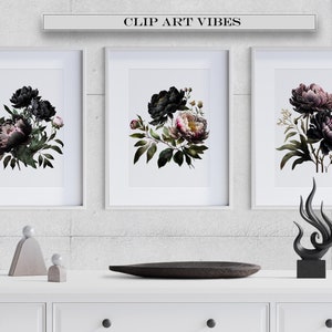 Black Peonies Clipart Watercolor Flowers PNG Peonies - Etsy