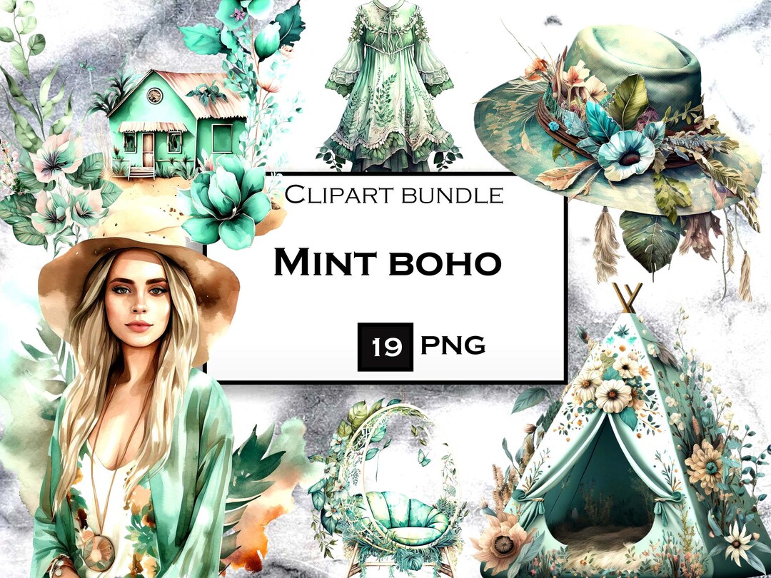 19 PNG Boho Clipart Bundle, Summer Clip Art PNG Bundle, Summer Clipart ...