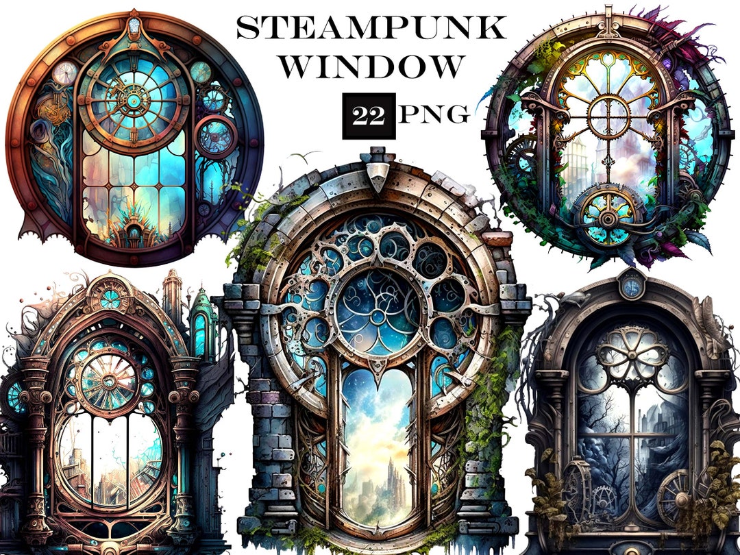 22 Steampunk Clipart Stained Glass Clipart, Window Clip Art, Steampunk ...