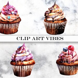 Chocolate Cupcake Watercolor Clipart Bundle, Transparent Background PNG ...