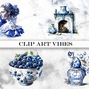 Farmhouse Clipart Delft Blue Cottage Clipart Watercolor - Etsy