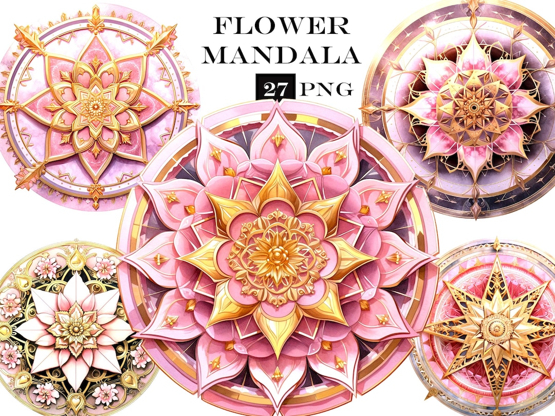 Pink Flower Mandala Watercolor Clipart Bundle, Pink Flower Mandala PNG ...