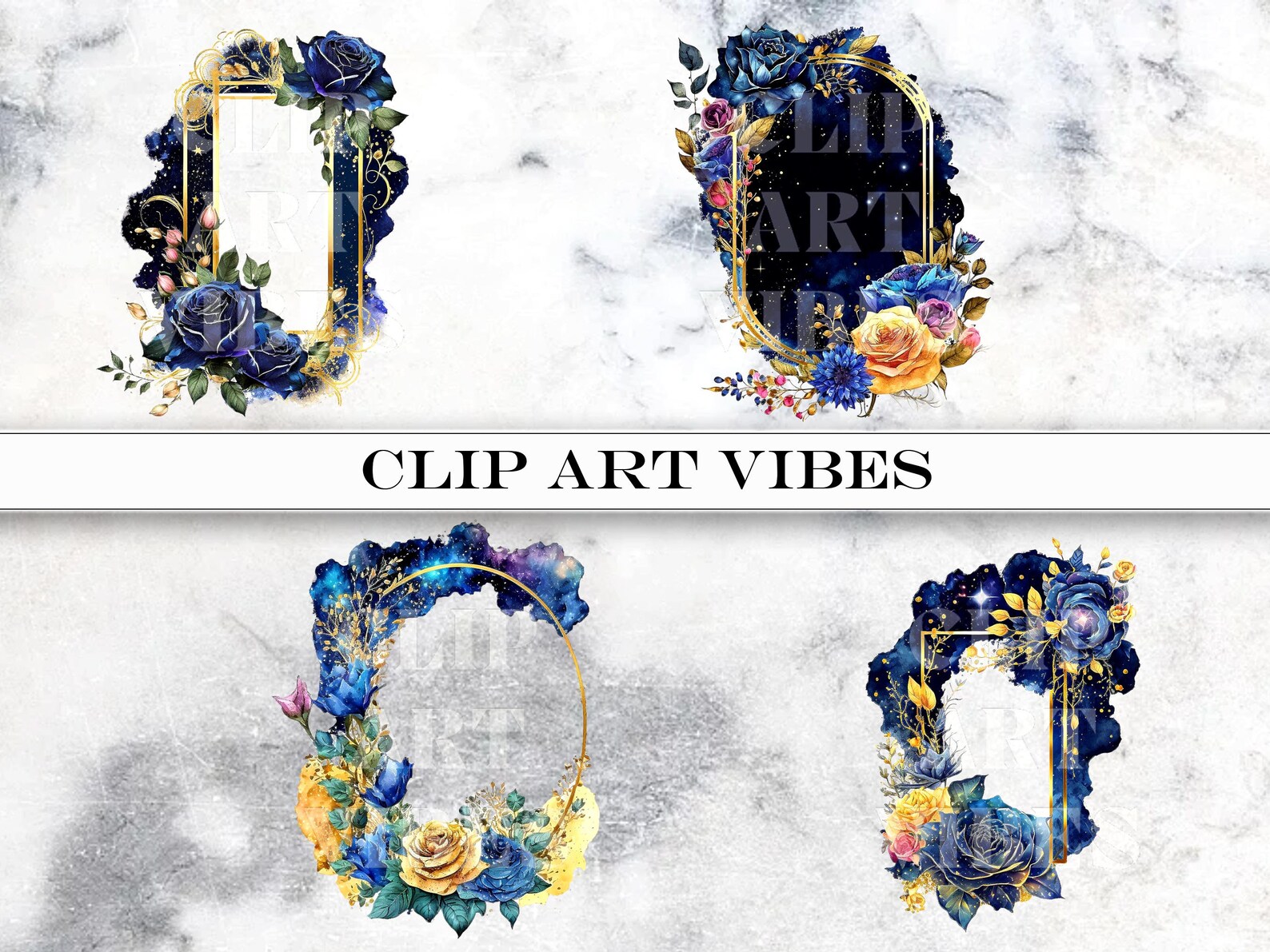 Royal Blue Roses Clipart, Watercolor Floral Frame, Frames Clipart ...