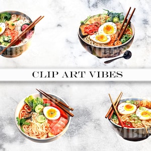 Ramen Bowl Watercolor Clipart Bundle, Transparent Background PNG ...