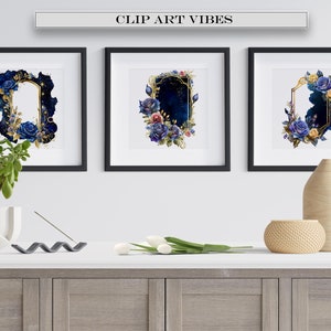 Royal Blue Roses Clipart Watercolor Floral Frame Frames - Etsy