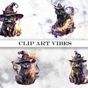 Witch Cat Clipart Watercolor Cat PNG Witchery Clipart - Etsy