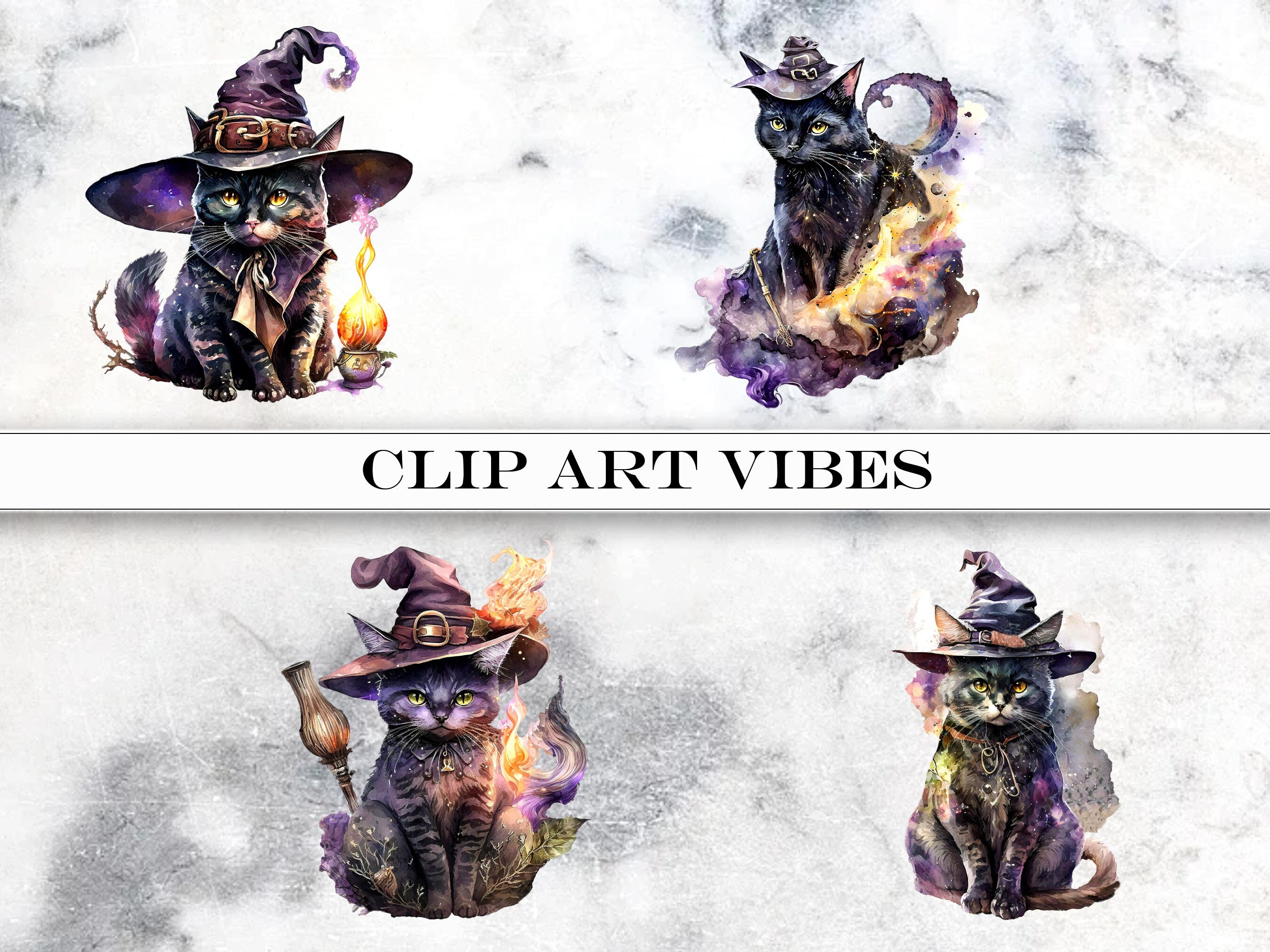 Witch Cat Clipart Watercolor Cat PNG Witchery Clipart - Etsy