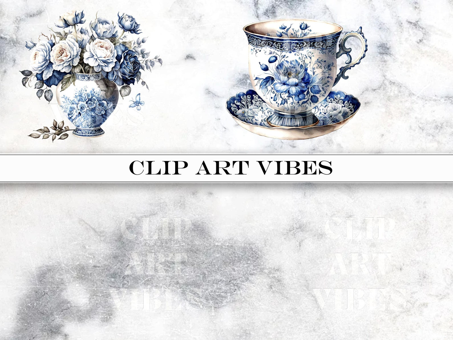 Farmhouse Clipart, Delft Blue Cottage Clipart, Watercolor Farmhouse ...