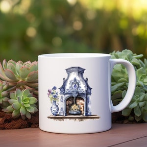 Delft Blue Cottage Fireplace Clipart, Farmhouse Clipart, Watercolor ...