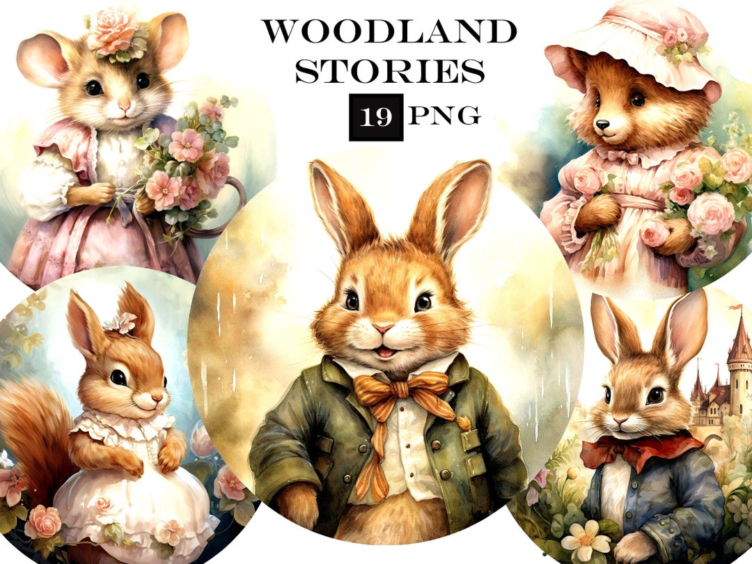Watercolor Woodland Animals Clipart PNG Bundle With Transparent ...