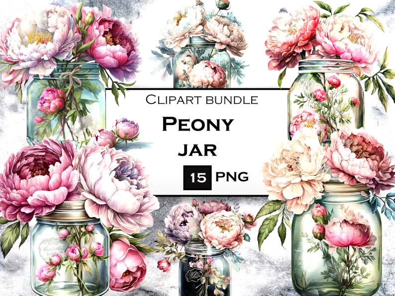15 PNG Pink Peony Clipart Bundle Watercolor Flowers PNG - Etsy