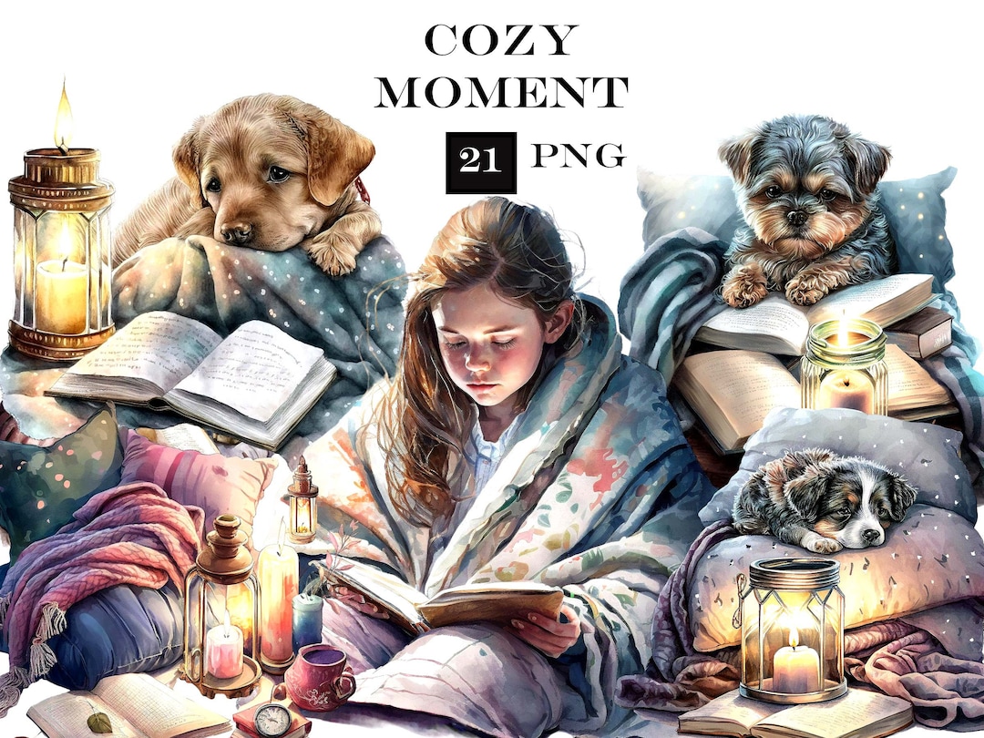 Reading Corner Clipart, Cozy Clipart, Cute Dog Clipart Bundle, Book PNG ...
