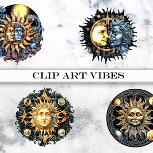 Celestial Clipart Bundle Watercolor Sun Clip Art Moon - Etsy