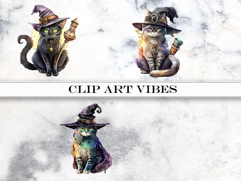 Witch Cat Clipart Watercolor Cat PNG Witchery Clipart - Etsy