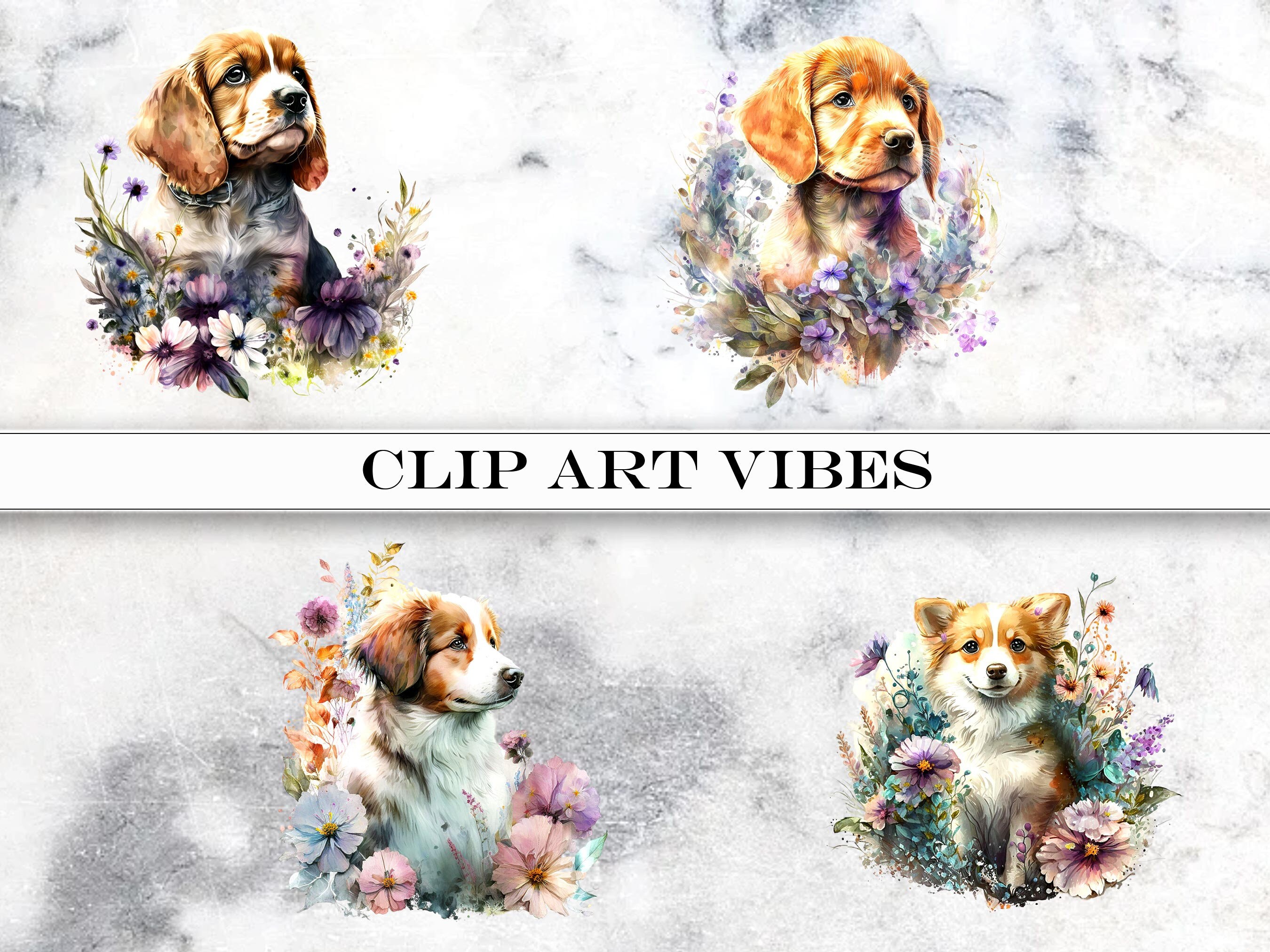 Watercolor Puppies Clipart Animal PNG Cute Floral Dog - Etsy UK