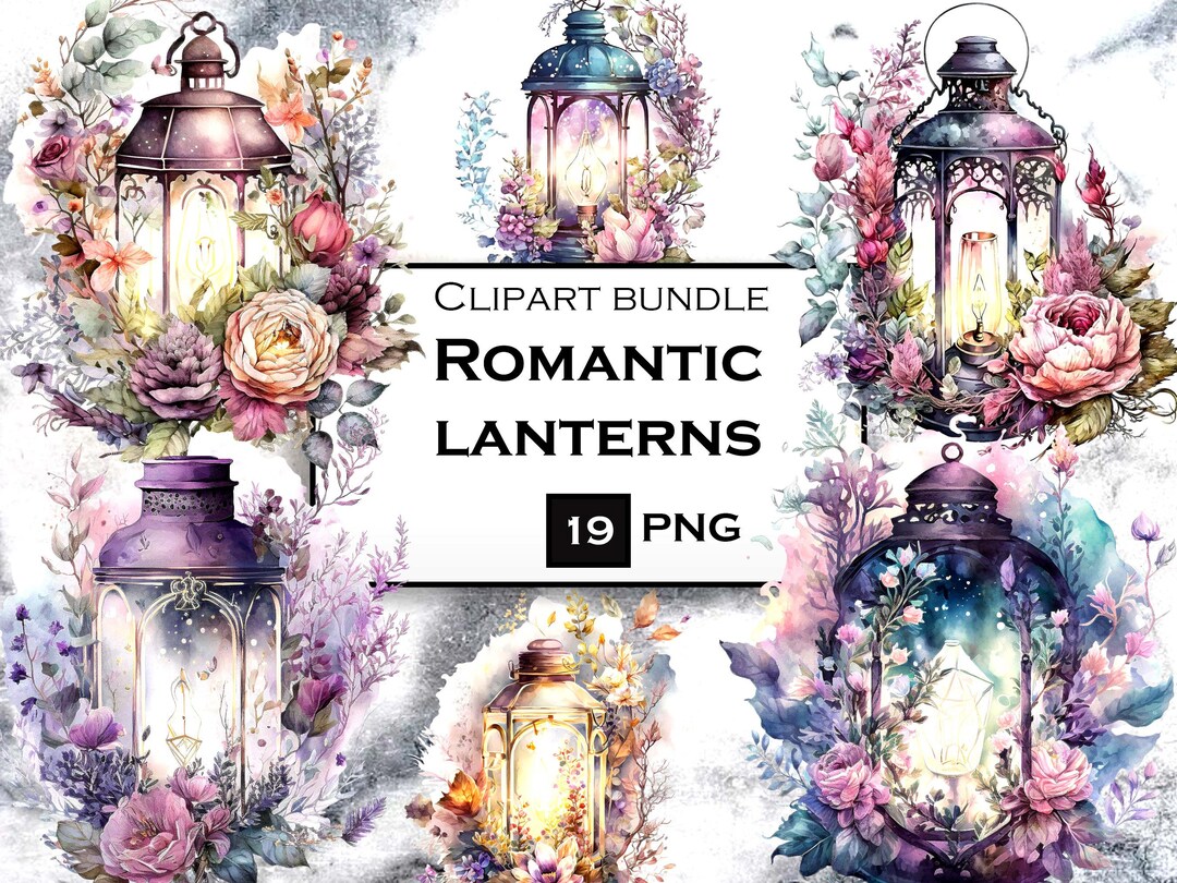 Romantic Lanterns Clip Art Watercolor Lanterns Clipart - Etsy