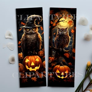 Halloween Printable Bookmarks, Digital Owl Bookmark Sheets, PNG ...