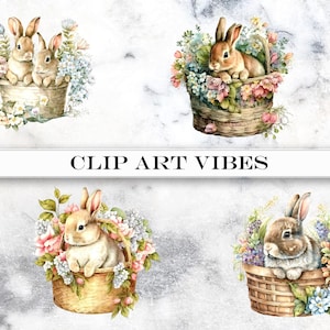 Easter Bunny Watercolor Clipart Bundle. Romantic Vintage - Etsy