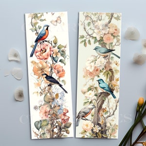 Birds Printable Bookmarks, Cute Bookmark Set, Floral Bookmarks PNG ...