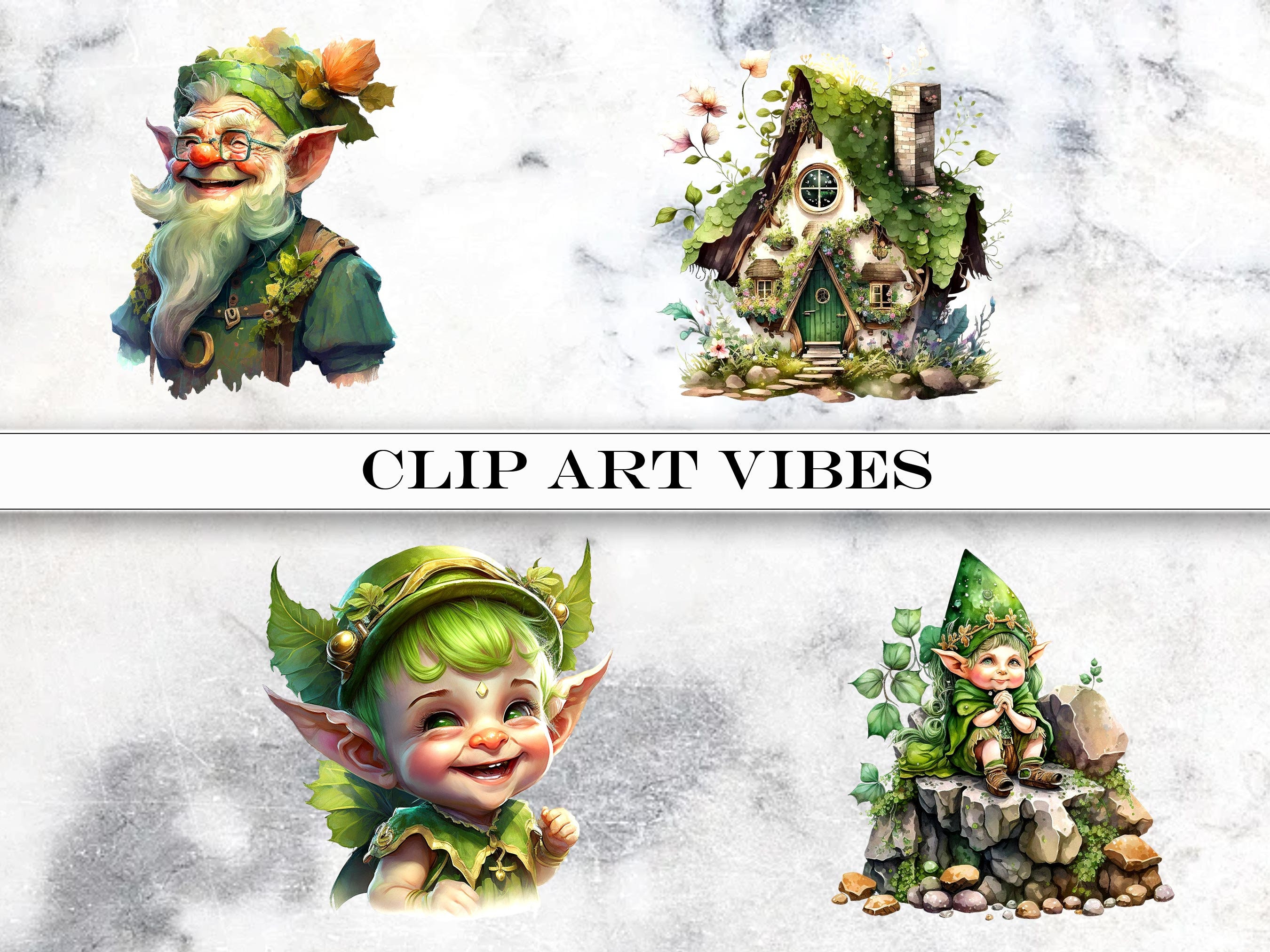 Saint Patrick Elf Clipart Bundle Watercolor Clipart Fantasy - Etsy