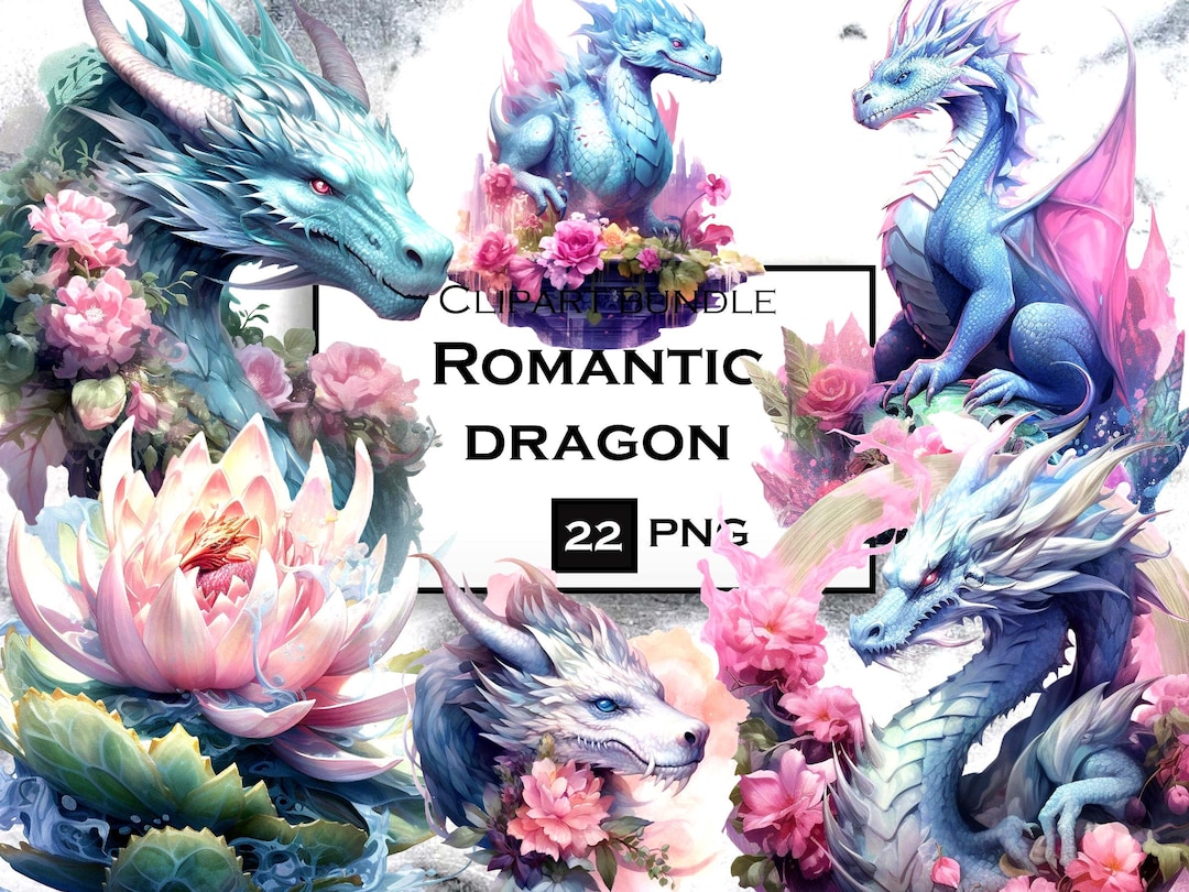 22 PNG Romantic Dragon Clipart Bundle, Dragon SVG Sublimation Designs ...