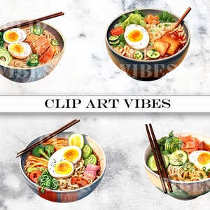 Ramen Bowl Watercolor Clipart Bundle, Transparent Background PNG ...