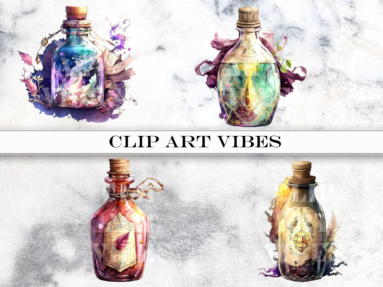 Witch Potions Clipart, Watercolor Potions PNG, Witchery Clipart Bundle ...