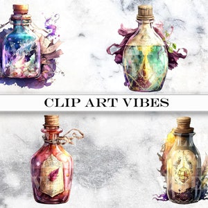 Witch Potions Clipart, Watercolor Potions PNG, Witchery Clipart Bundle ...