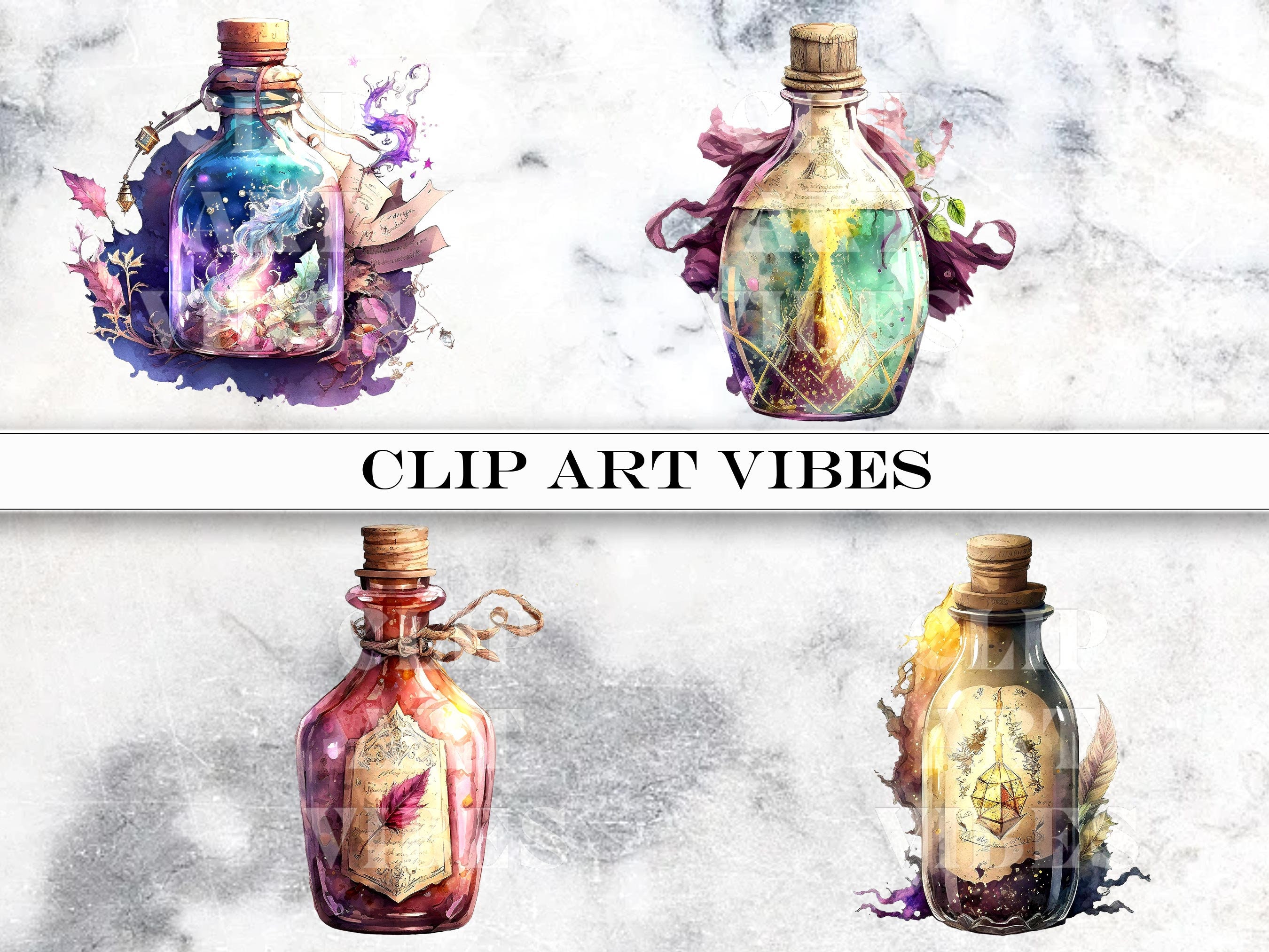 Witch Potions Clipart, Watercolor Potions PNG, Witchery Clipart Bundle ...