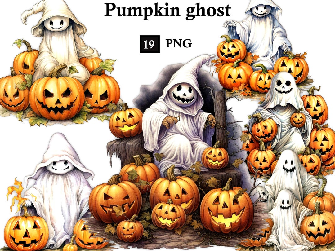 Halloween Ghost Clipart Bundle: Spooky Pumpkin Pngs (digital Download ...