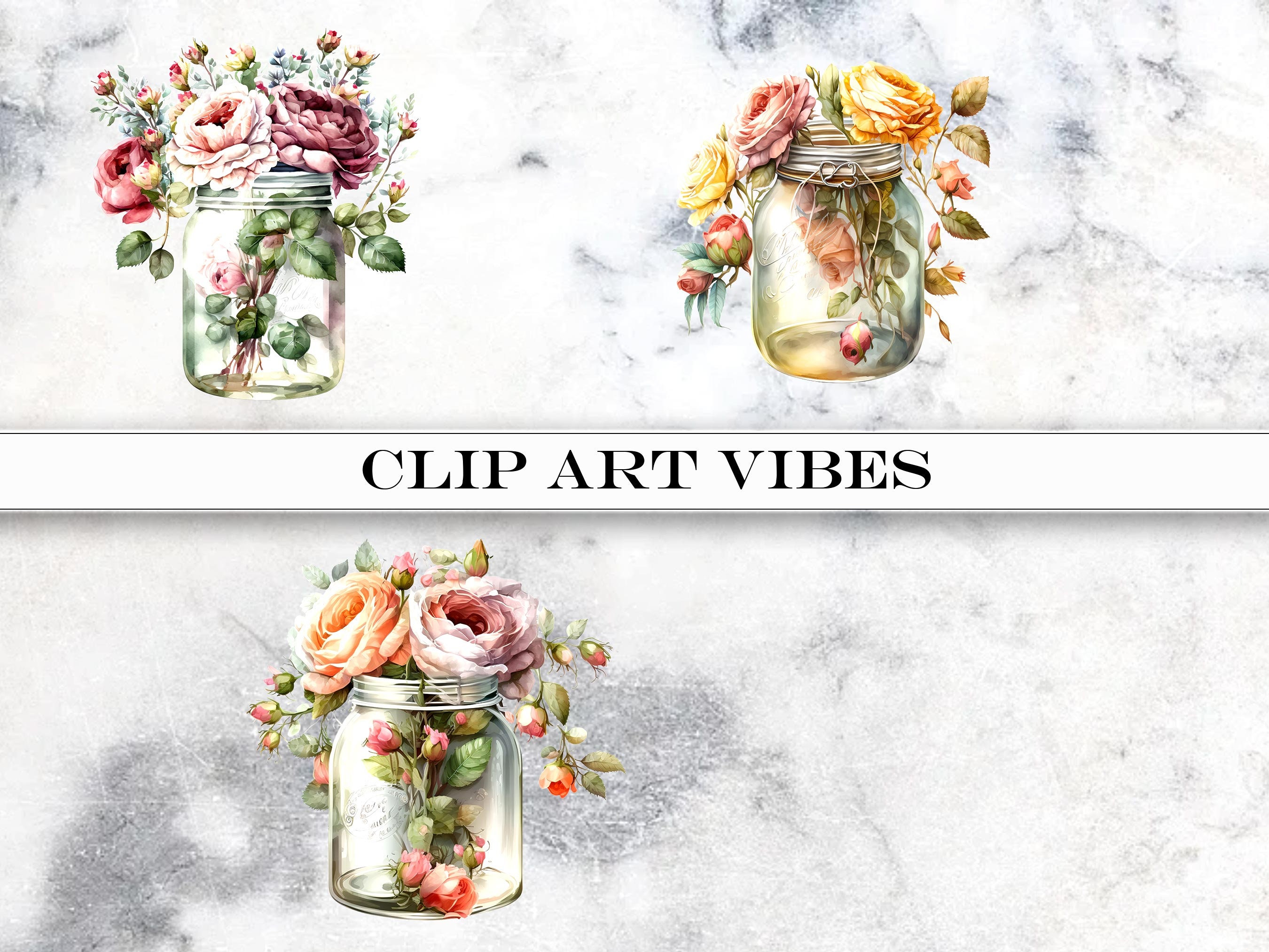 Rose Jar Clipart Watercolor Rose PNG Romantic Flower - Etsy