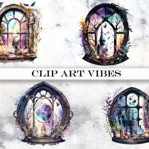 Witch Window Clipart, Watercolor Wiccan PNG, Witchery Clipart Bundle ...