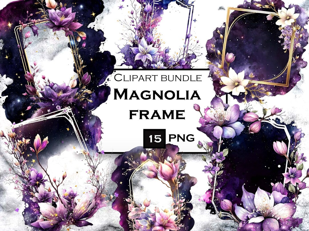 Magnolia Frame Clipart, Watercolor Floral Frame, Frames Clipart Bundle ...
