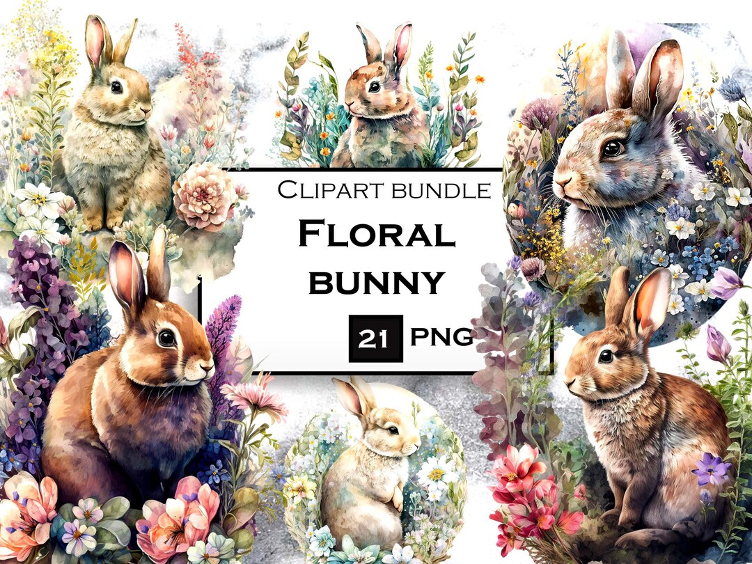 Bunny Clipart, Watercolor Rabbit Clipart Bundle, Easter Clipart, Rabbit ...