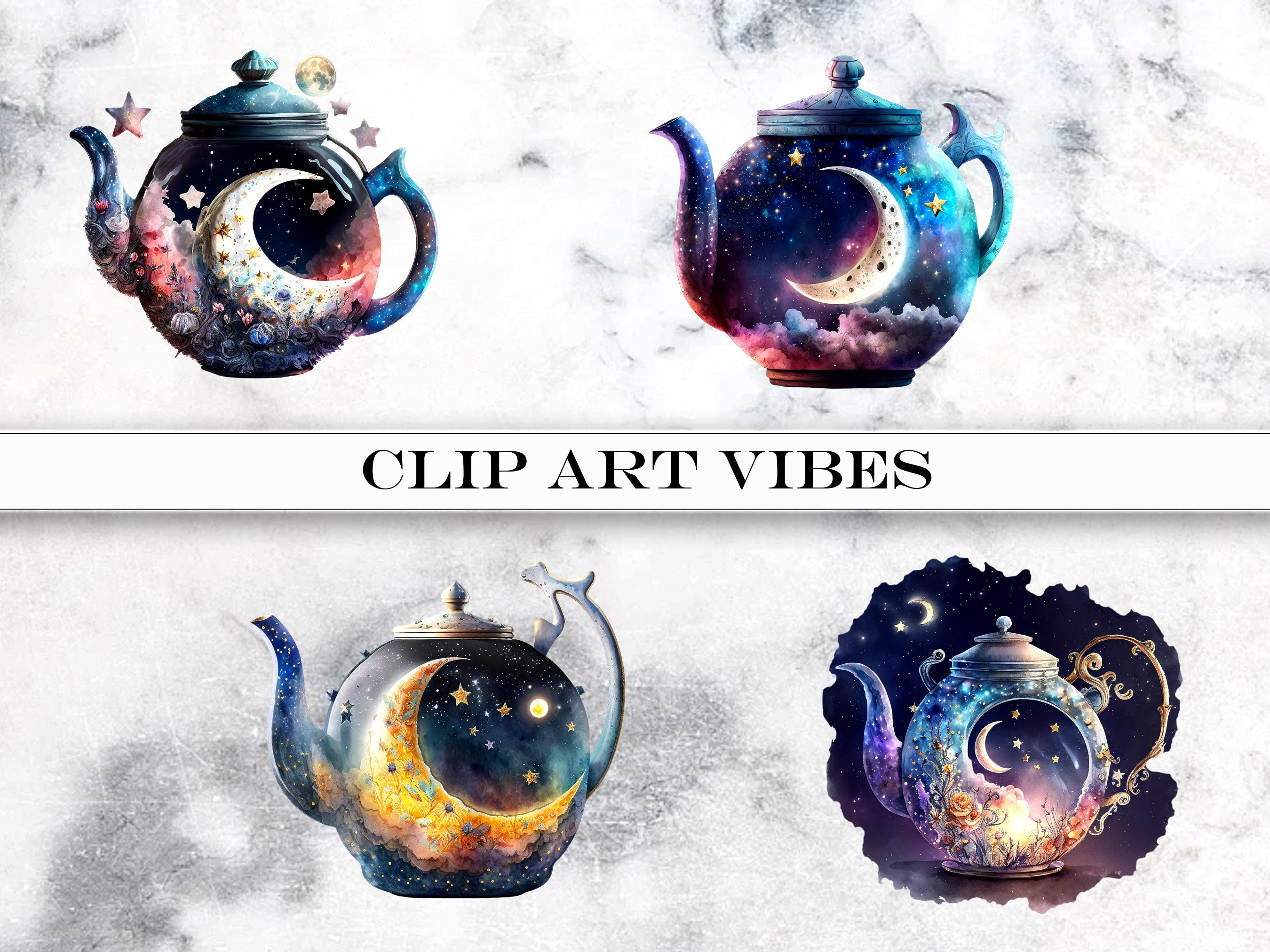 Celestial Clipart Watercolor Teapot PNG Tea Party Clipart - Etsy