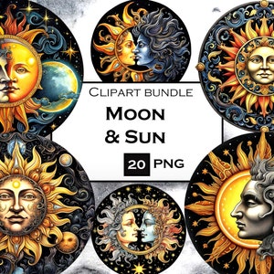 Celestial Clipart Bundle Watercolor Sun Clip Art Moon - Etsy