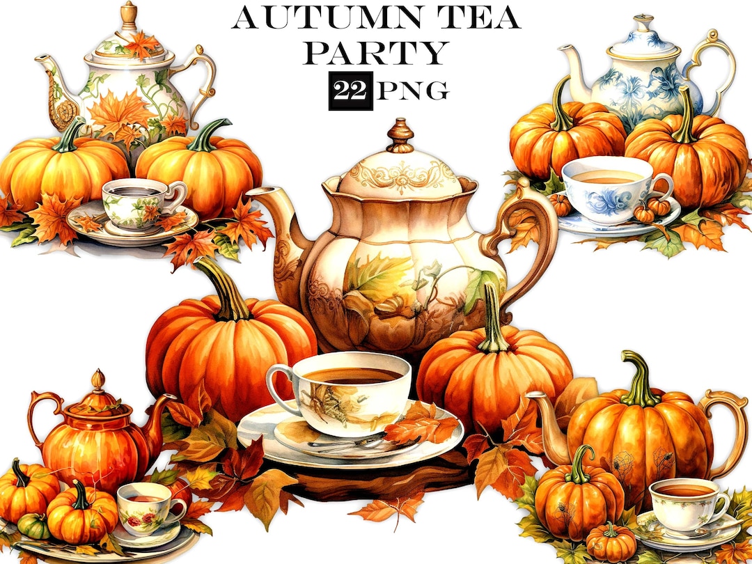 Autumn Tea Party Clipart Bundle Teacup PNG Files for Commercial Use ...