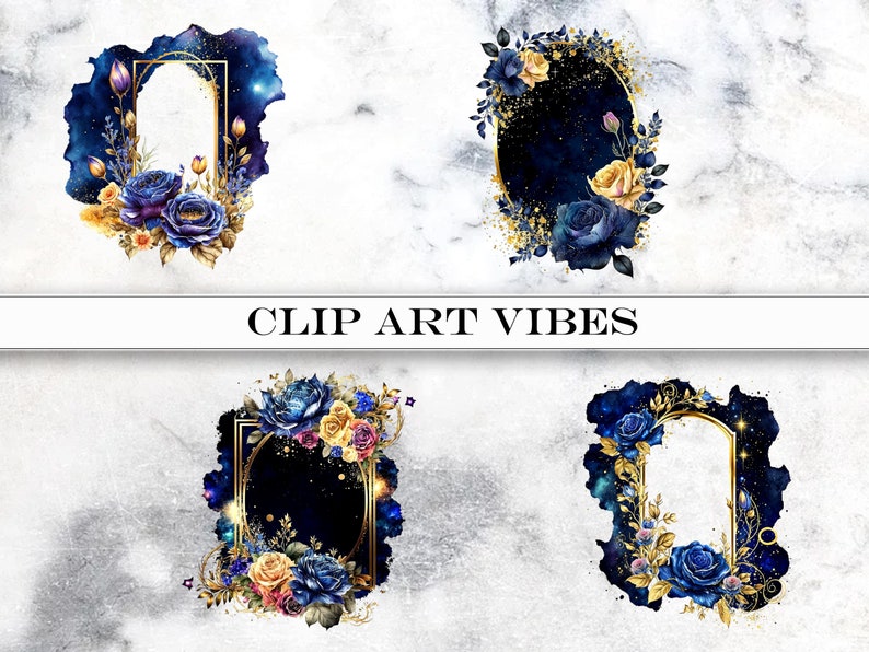 Royal Blue Roses Clipart Watercolor Floral Frame Frames - Etsy UK