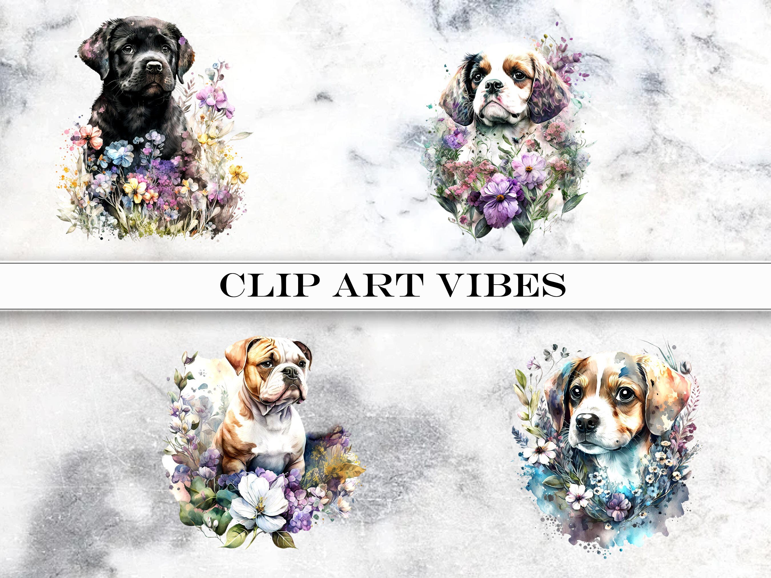Watercolor Puppies Clipart Animal PNG Cute Floral Dog - Etsy UK