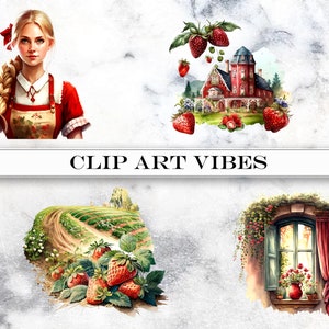 Strawberry Farm Clipart Bundle Farmhouse Clipart Strawberry - Etsy