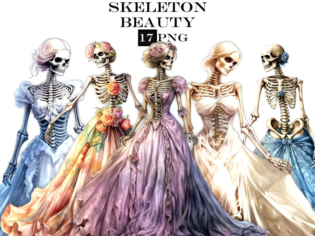 17 PNG Halloween Skeleton Clipart Bundle: Watercolor Designs (digital ...