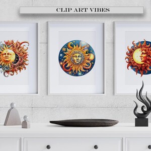Sun Clipart Bundle, Watercolor Celestial Clip Art, Moon Clipart PNG ...