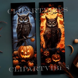Halloween Printable Bookmarks, Digital Owl Bookmark Sheets, PNG ...