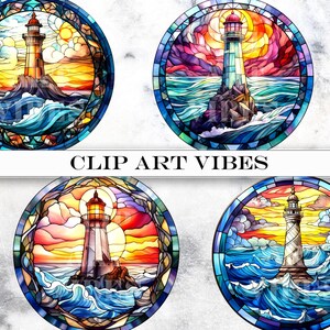 Lighthouse Clipart Bundle, Stained Glass SVG Files With Transparent ...