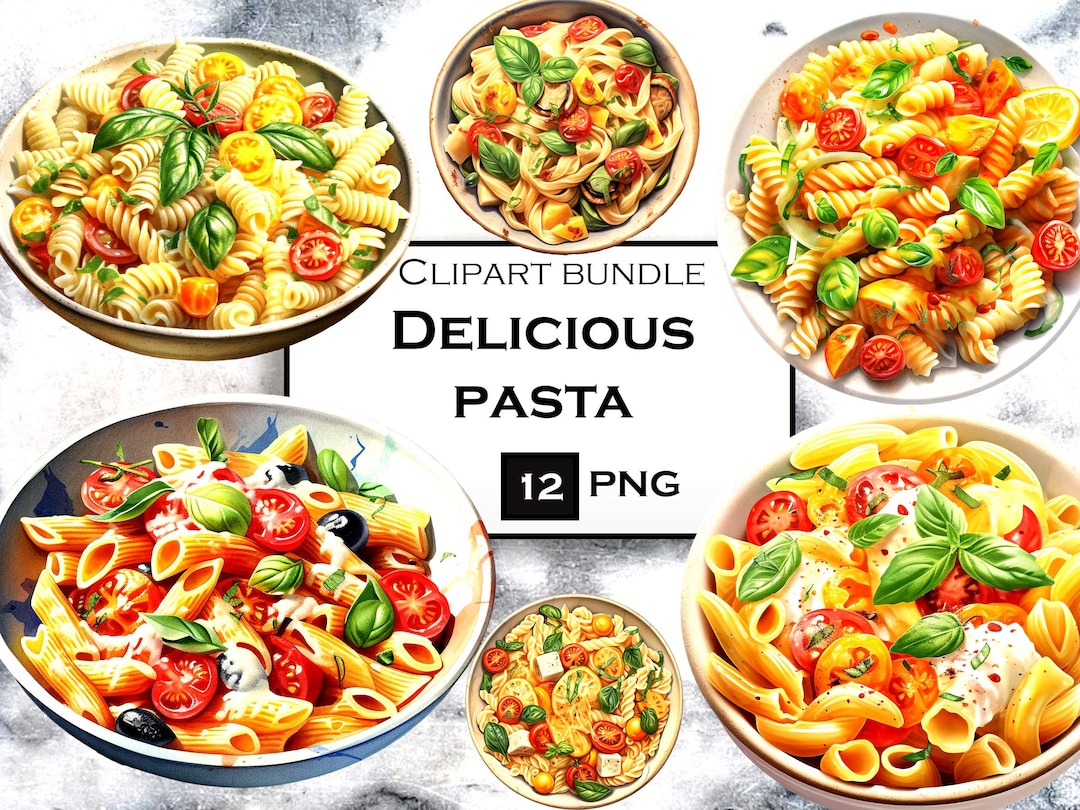 Italian Food Clipart Bundle, Pasta Clip Art PNG Files With Transparent ...